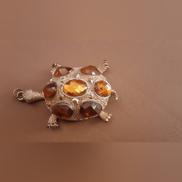 Jewelry | Goldtone Turtle With Amber Color Stones Pendant | Poshmark